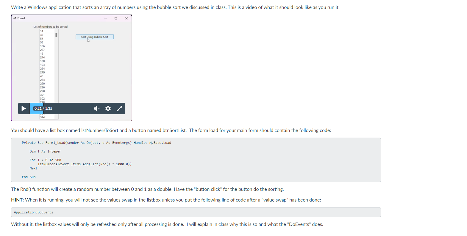 Solved Write a Windows application that sorts an array of | Chegg.com