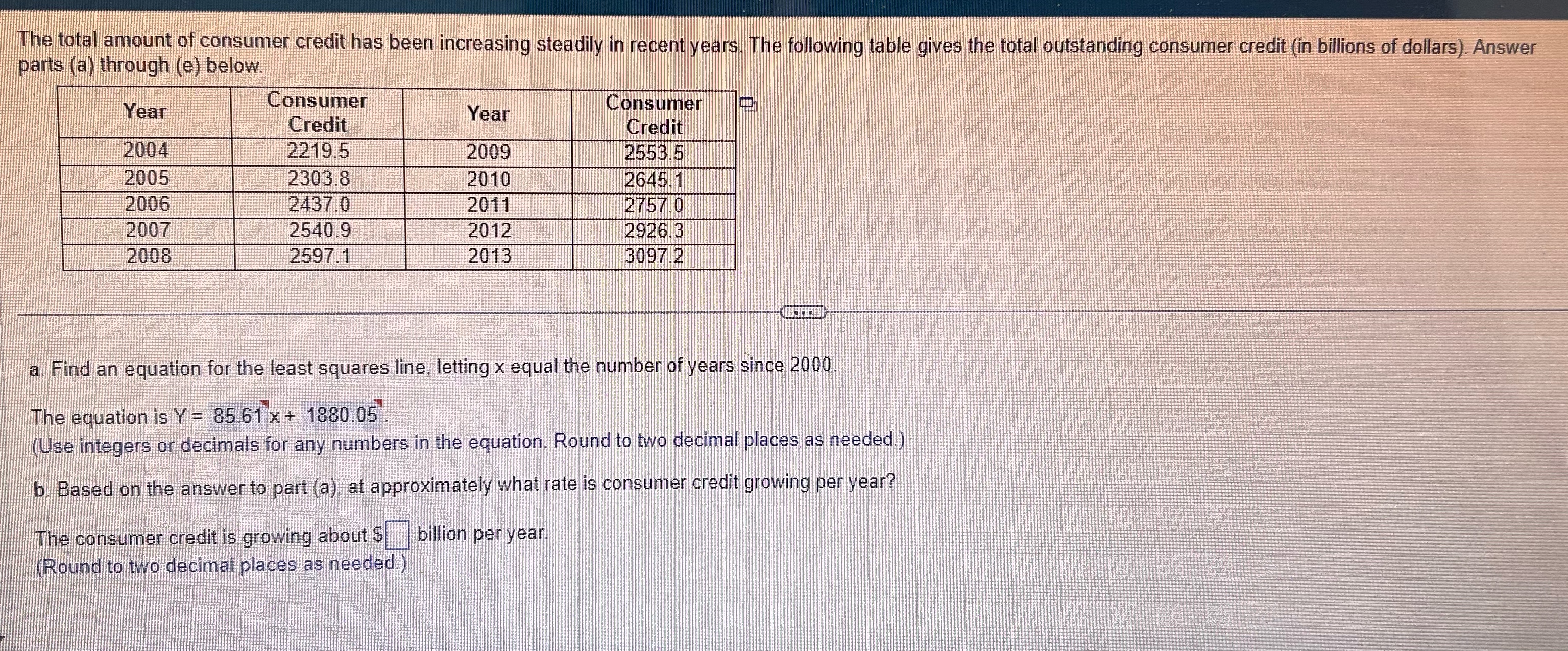 Solved The total amount of consumer credit has been | Chegg.com