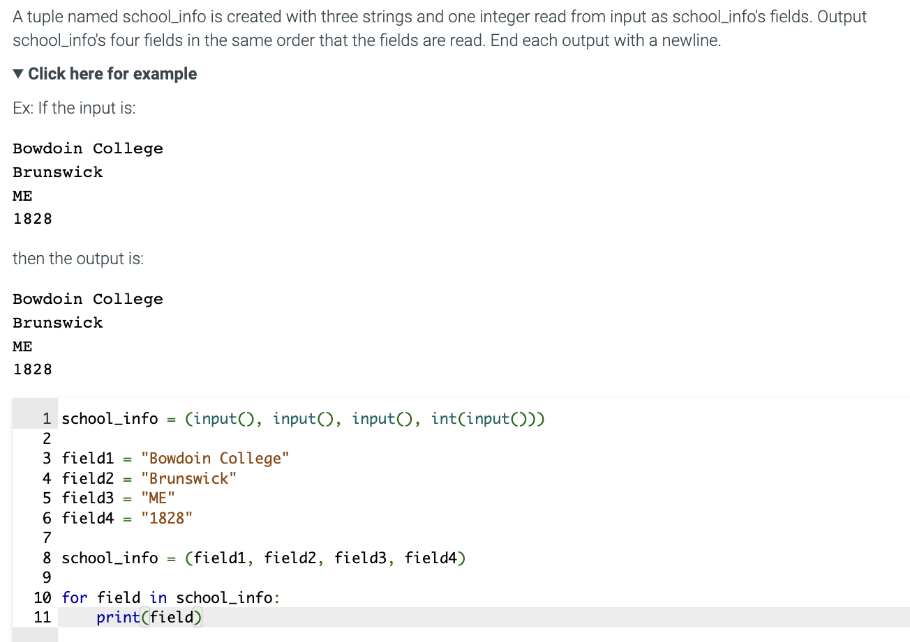 Solved A tuple named school is created with three strings | Chegg.com