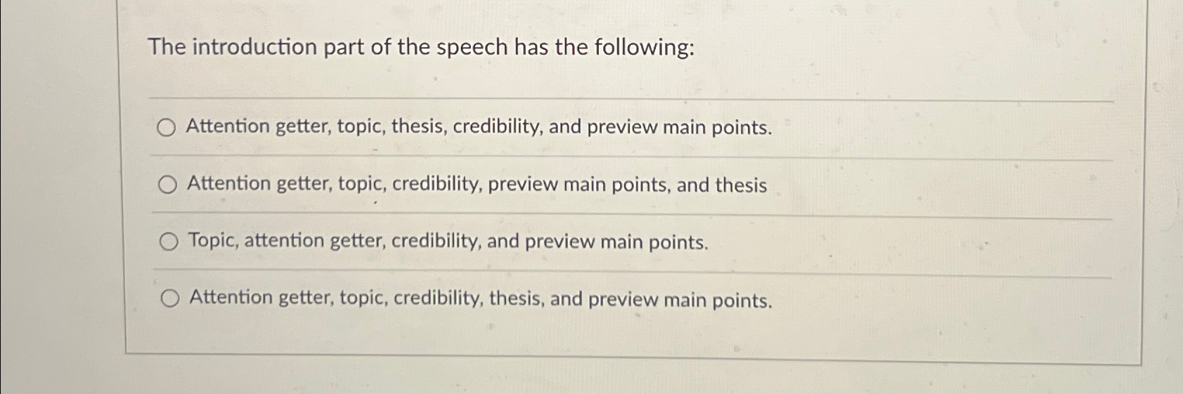Solved The introduction part of the speech has the | Chegg.com
