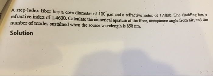 Solved A step-index fiber has a core diameter of 100 um and | Chegg.com