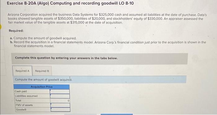 Solved Exercise 8-20A (Algo) Computing and recording | Chegg.com