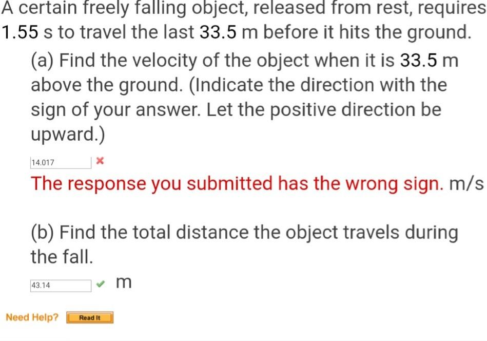 Solved A certain freely falling object, released from rest, | Chegg.com