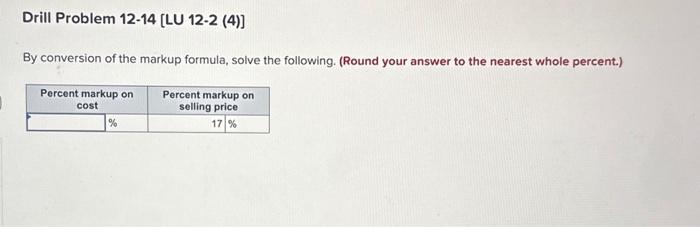 Solved By conversion of the markup formula, solve the | Chegg.com