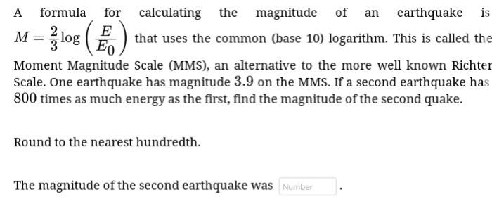 Solved M = 2log (B) A formula for calculating the magnitude | Chegg.com