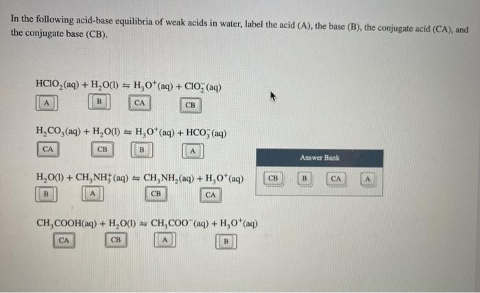 Solved In the following acid-base equilibria of weak acids | Chegg.com