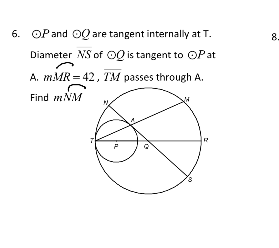 Solved o.P ﻿and o.Q ﻿are tangent internally at T. ﻿Diameter | Chegg.com