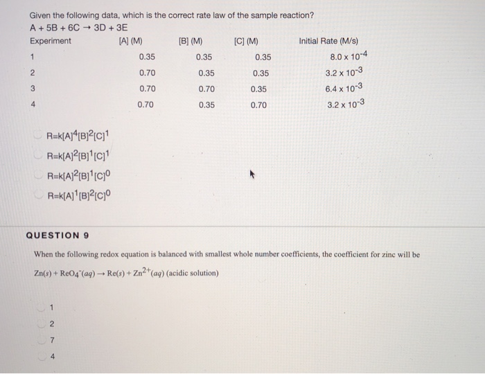 Solved 1 Given the following data, which is the correct rate | Chegg.com