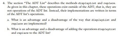 Solved 4. The section "The ADT List" describes the methods | Chegg.com