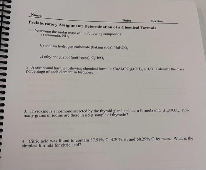 Solved Date Section Prelaboratory Assignment