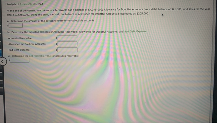Solved Analysis of Receivables Method At the end of the | Chegg.com
