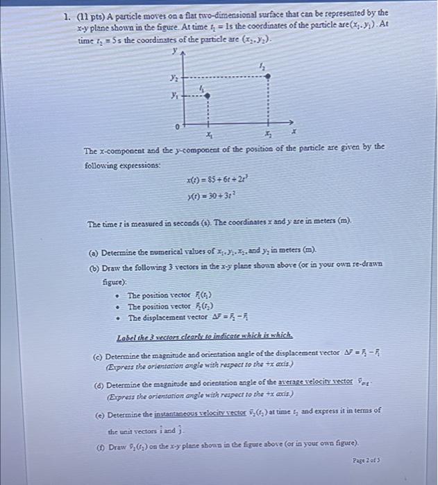 Solved 1. (11 pts) A particle mores on a flat | Chegg.com