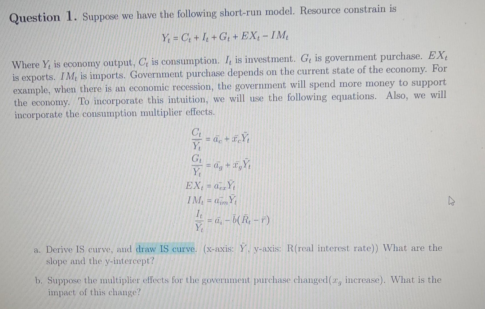 Solved Question 1. Suppose we have the following short-run | Chegg.com