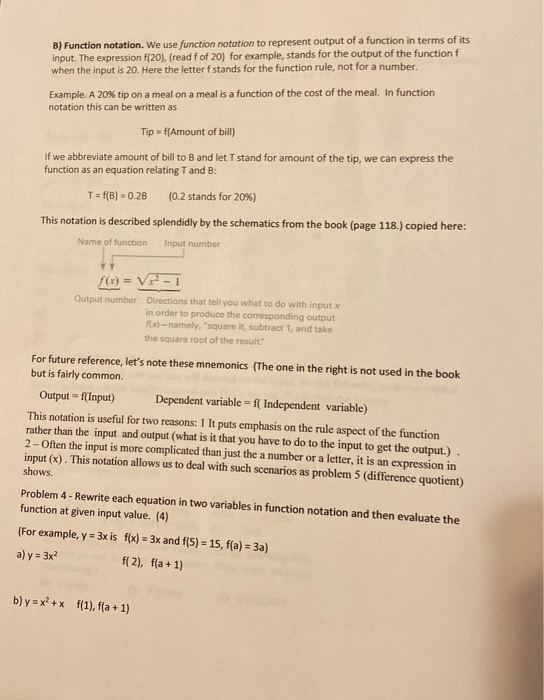 Solved B) Function notation. We use function notation to | Chegg.com