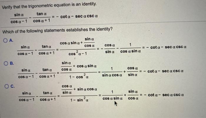 Solved Verify that the trigonometric equation is an | Chegg.com