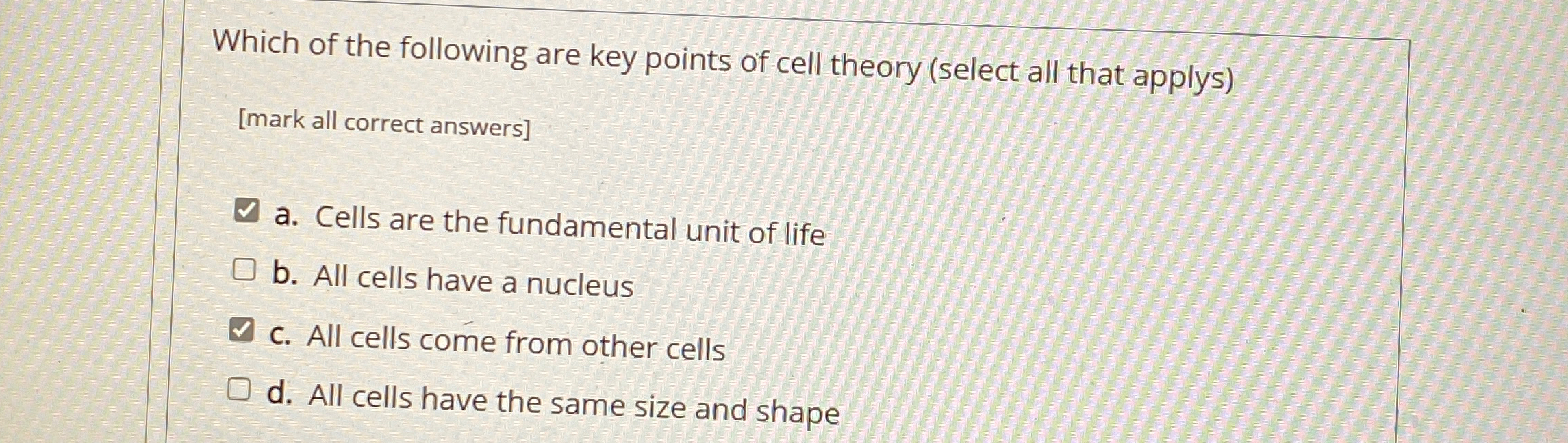 Solved Which of the following are key points of cell theory | Chegg.com