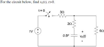 For the circuit below, find vc(t), t > 0. | Chegg.com