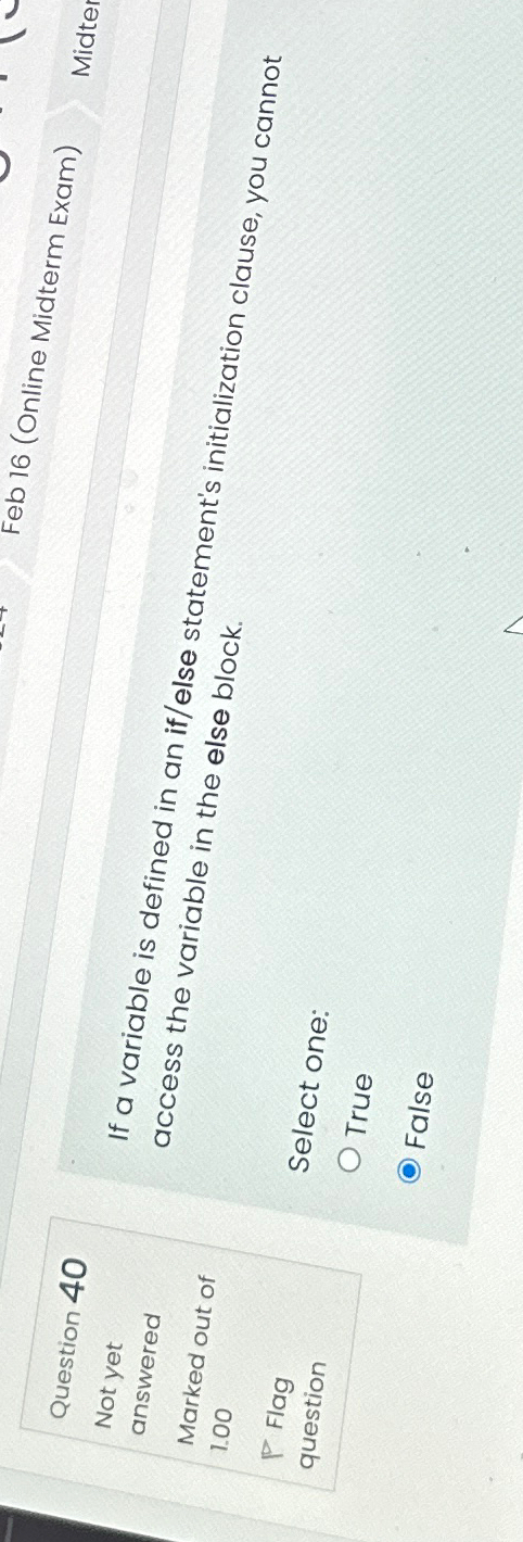 Solved Feb 16 (Online Midterm Exam)Question 40Not yet | Chegg.com