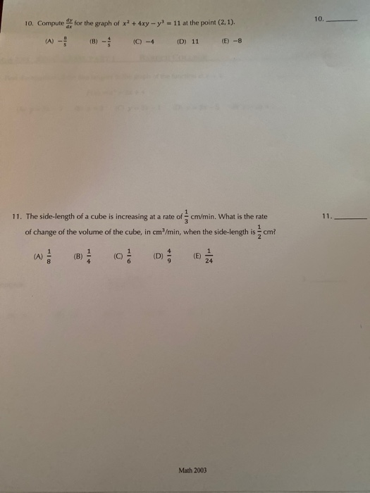 Solved 10. 10. Computed for the graph of x' + 4xy -- y) - 11 | Chegg.com
