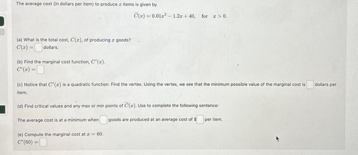 Solved Let x give the number of gizmos produced in a | Chegg.com