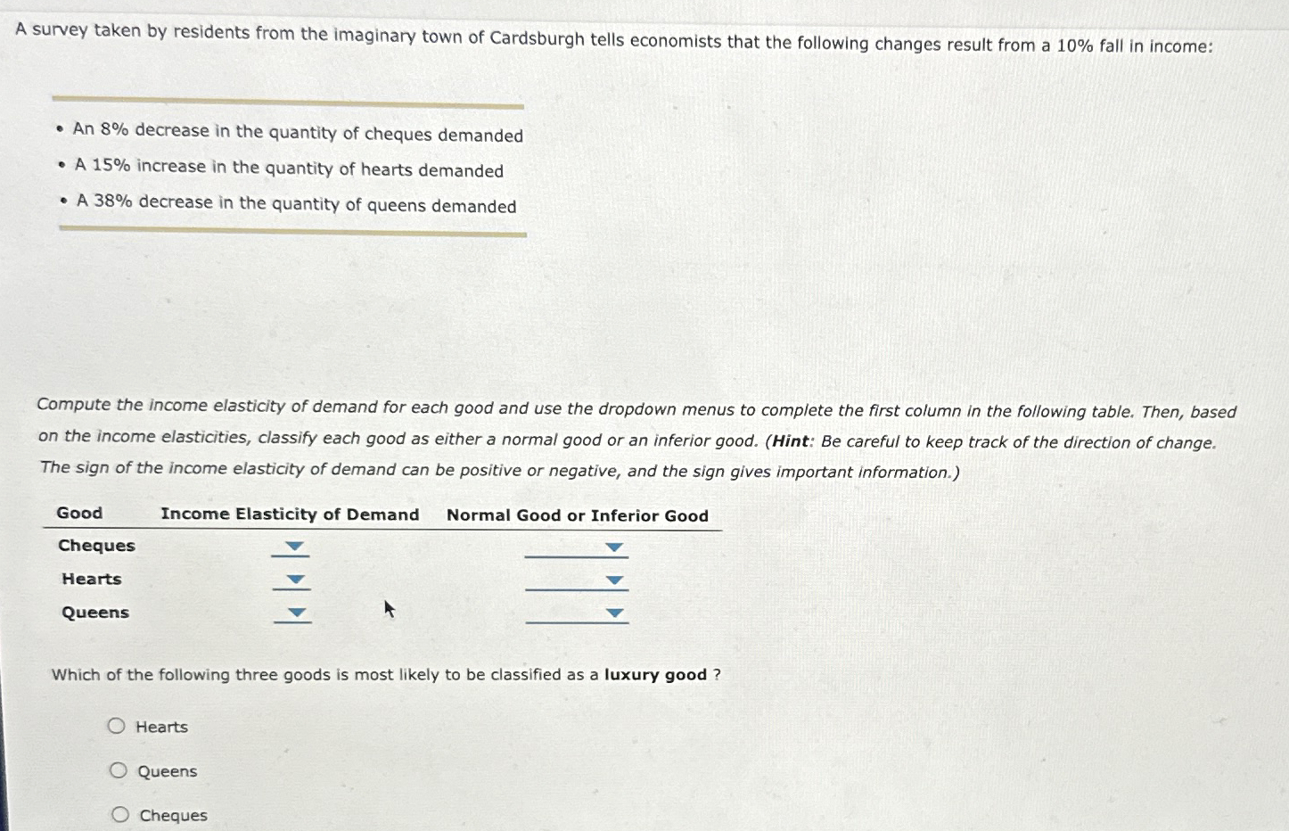 Solved A survey taken by residents from the imaginary town | Chegg.com