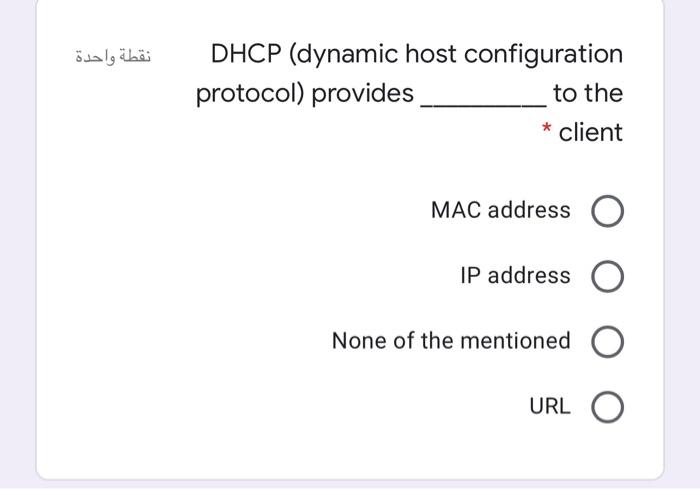 Solved نقطة واحدة DHCP (dynamic host configuration protocol) | Chegg.com