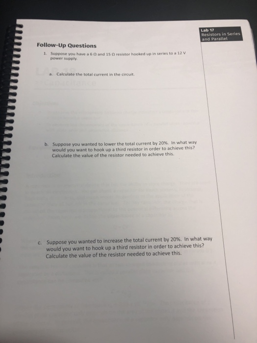 Solved Lab 17 Resistors in Series and Parallel Follow-Up | Chegg.com