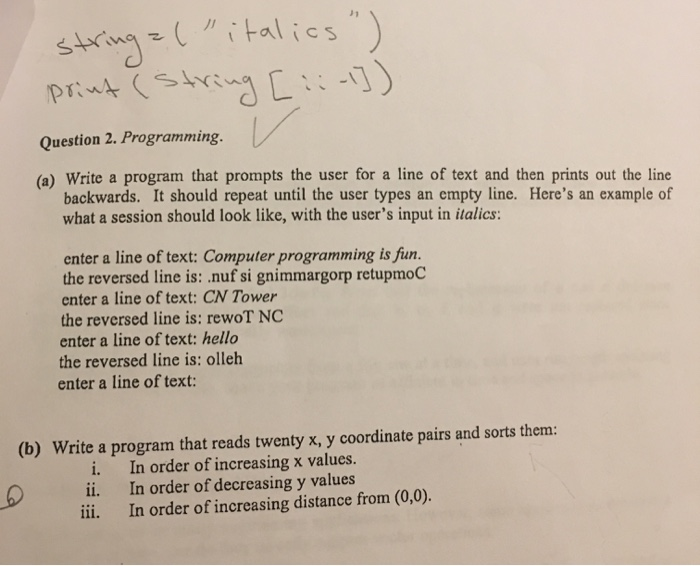 Solved string ( "italics") point (string [:: -1]) Question | Chegg.com