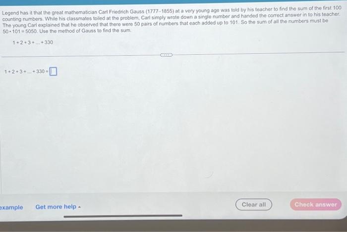 Solved Legend has it that the great mathematiclan Carl | Chegg.com