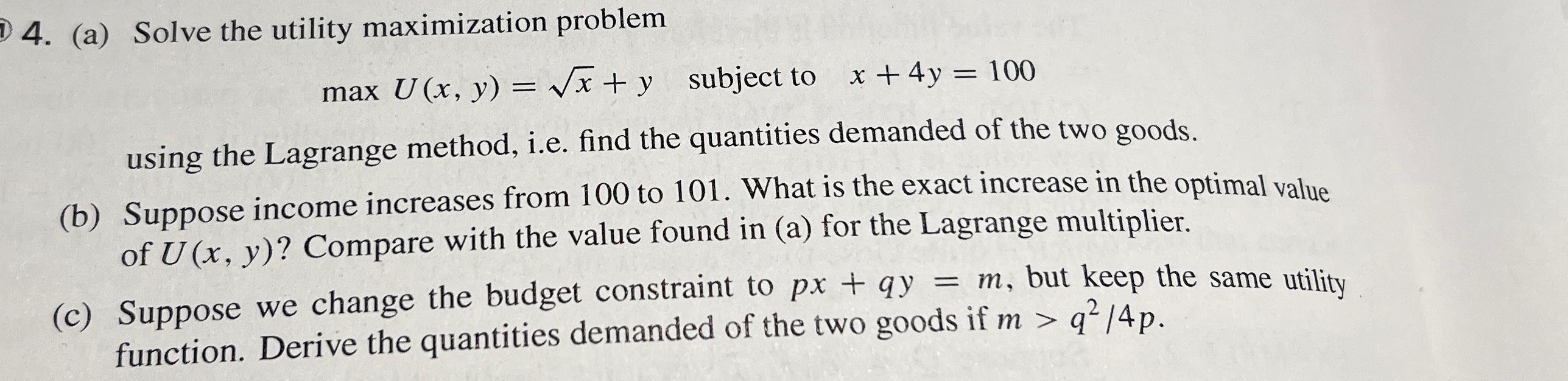 Solved A ﻿solve The Utility Maximization 