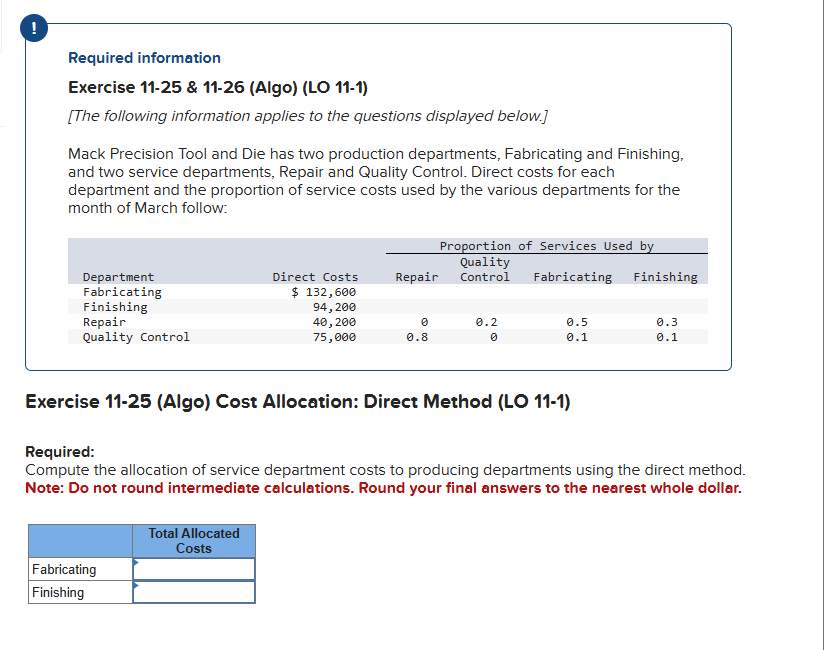 Solved \( ! \)Required informationExercise 11-25 \& | Chegg.com