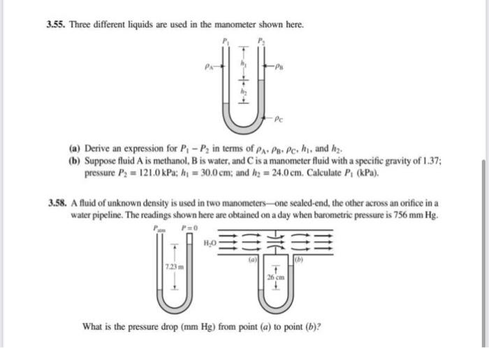 Solved 3.55. Three different liquids are used in the | Chegg.com