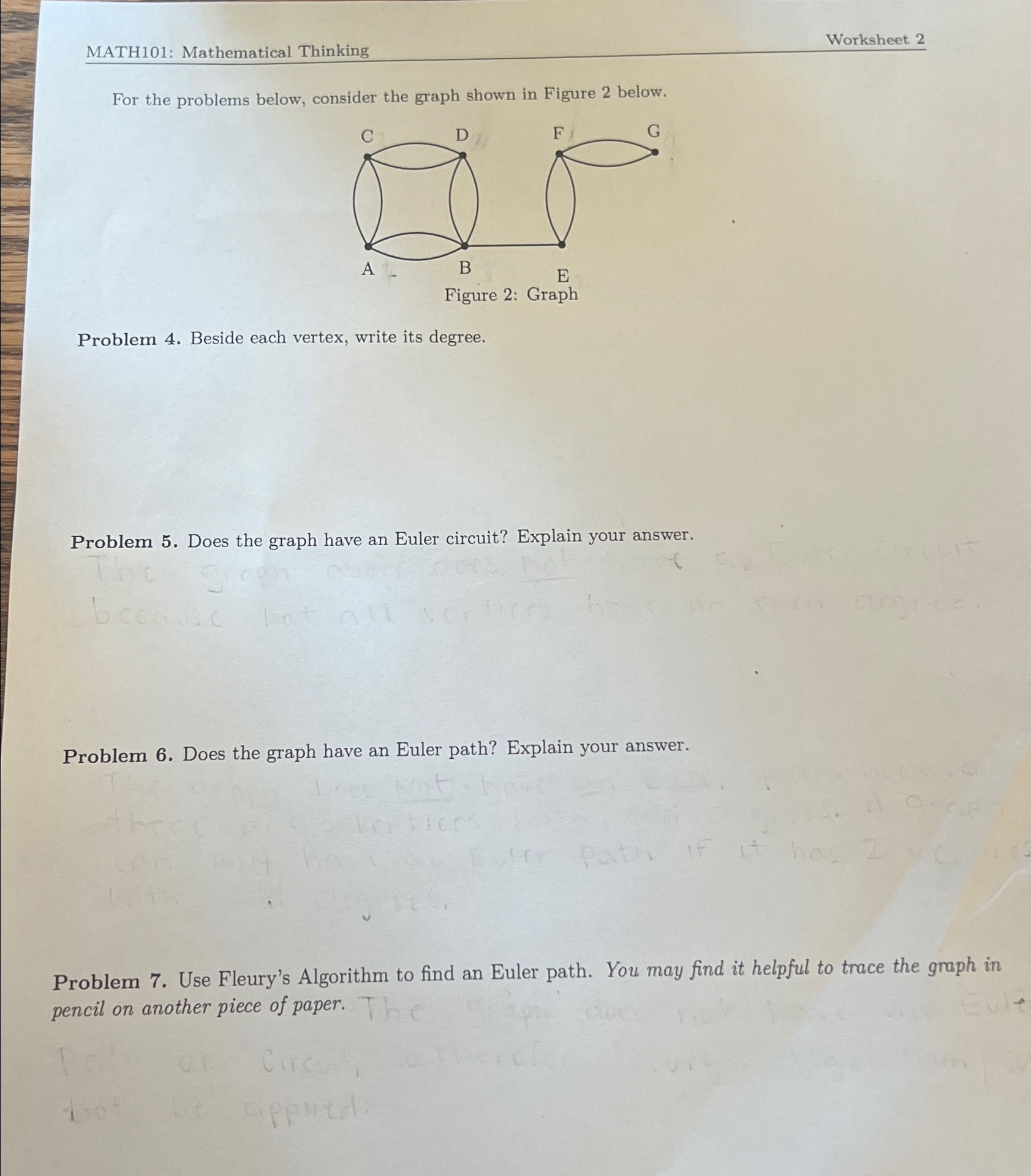 Solved MATH101: Mathematical ThinkingWorksheet 2For the | Chegg.com