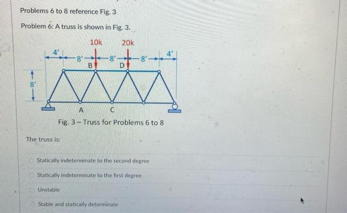 Solved Problems 6 to 8 reference Fig. 3 Problem 6: A truss | Chegg.com