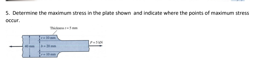Solved 5. Determine the maximum stress in the plate shown | Chegg.com