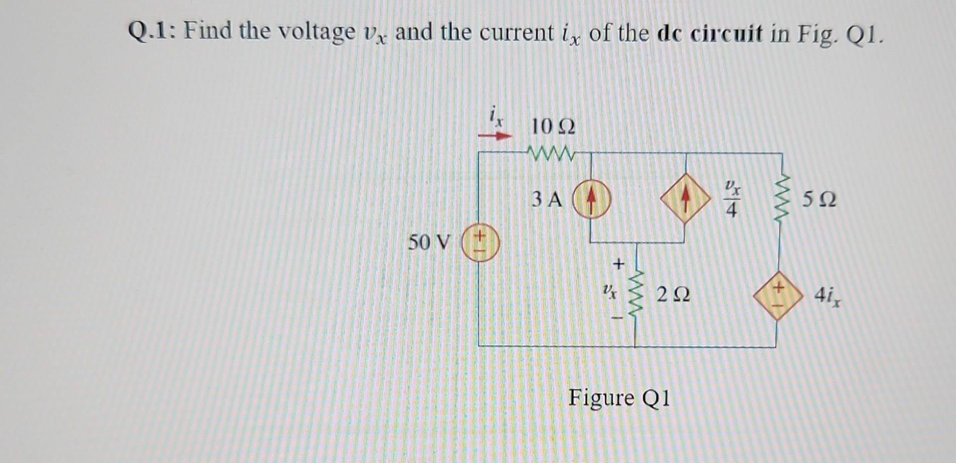 Solved Q.1: Find the voltage vx and the current ix of the dc | Chegg.com