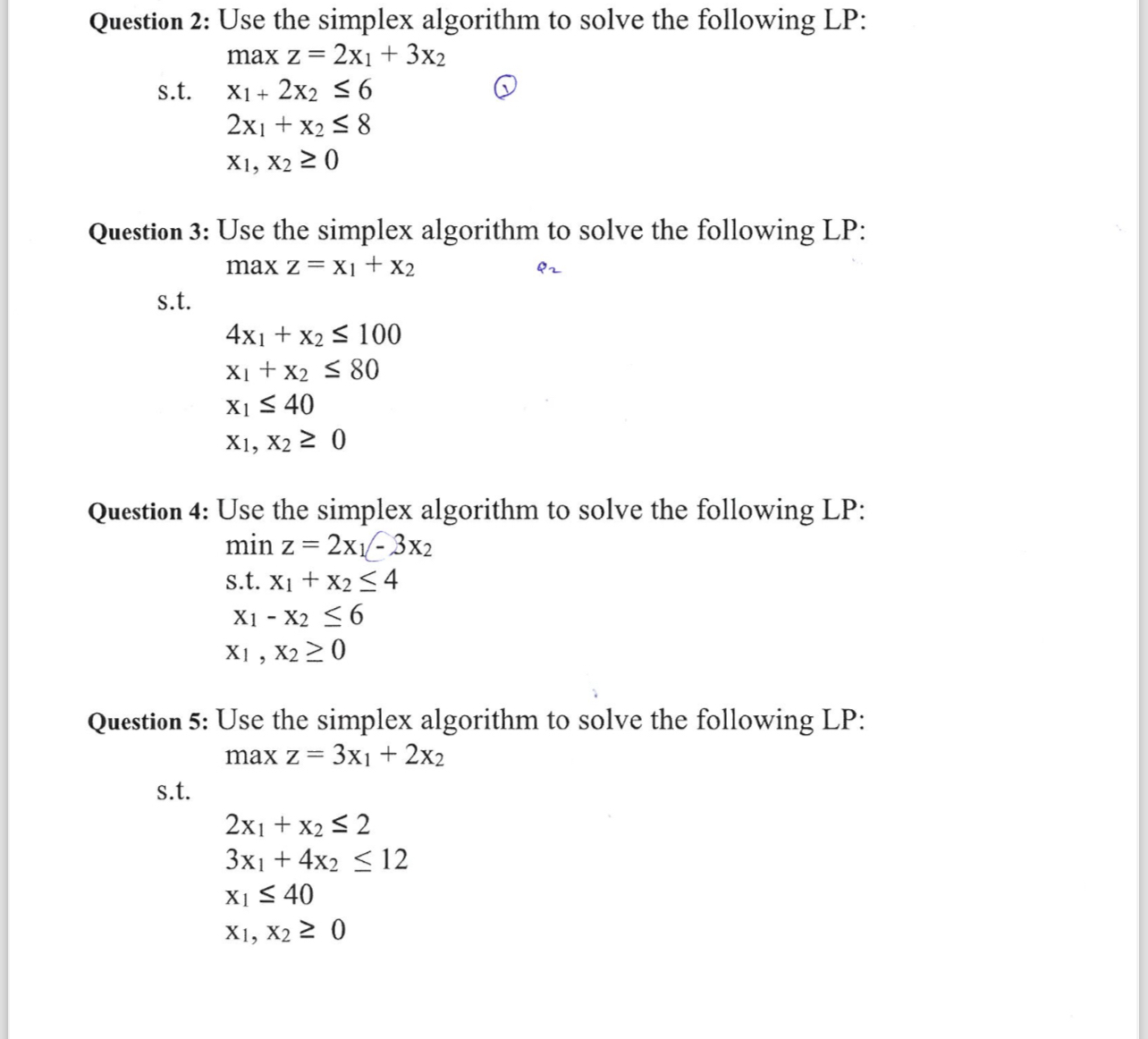 Solved Question 2: Use the simplex algorithm to solve the | Chegg.com