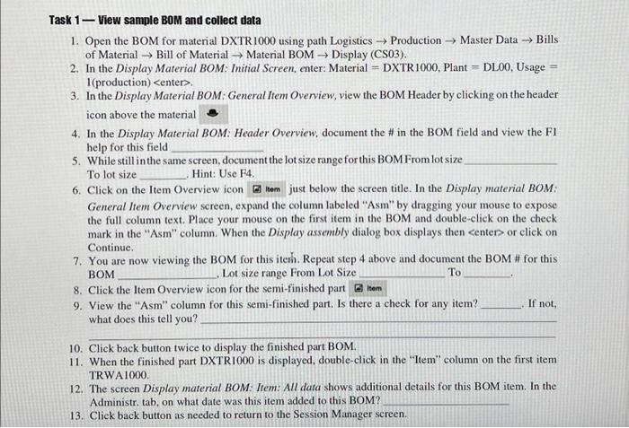 Solved Task 1 - View sample BOM and collect data. 4. In the | Chegg.com