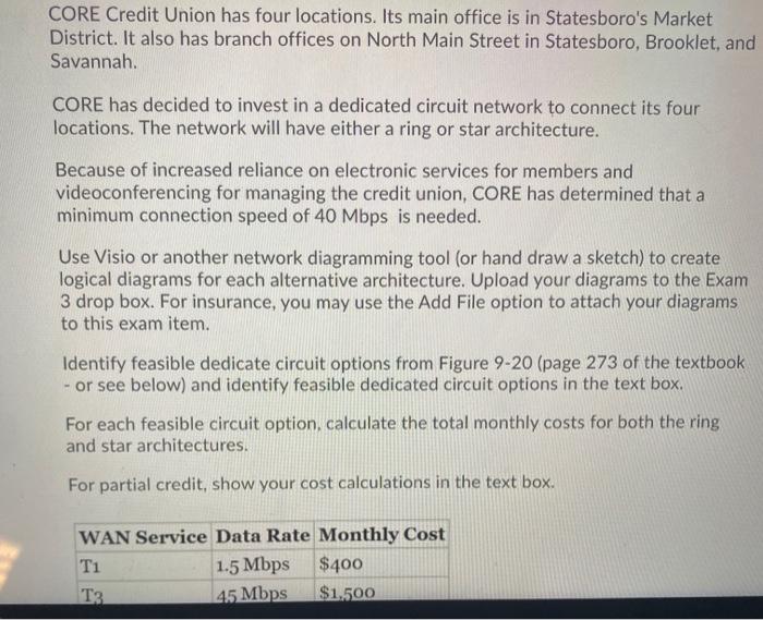 CORE Credit Union has four locations. Its main office | Chegg.com