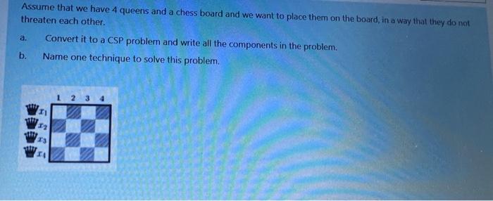 Solved Assume that we have 4 queens and a chess board and we | Chegg.com