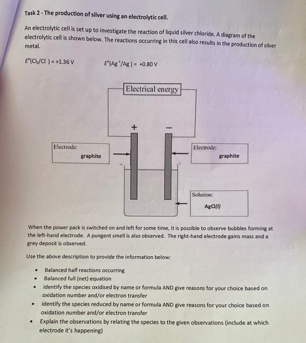 Solved Task 2 - The production of silver using an | Chegg.com