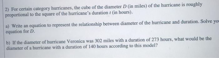 Solved 2) For certain category hurricanes, the cube of the | Chegg.com