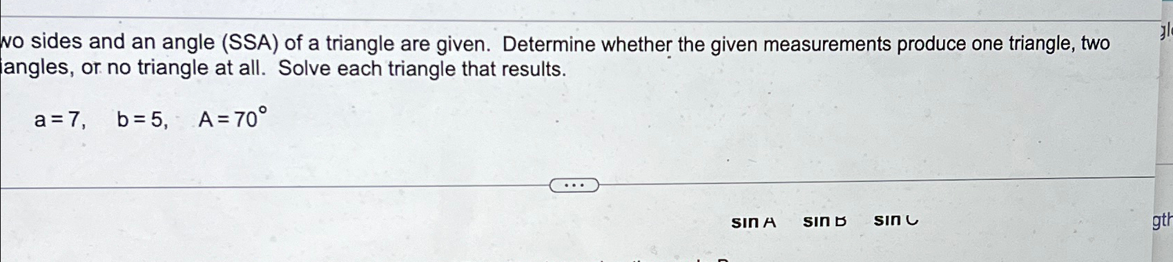 Solved Two sides and an angle (SSA) ﻿of a triangle are | Chegg.com
