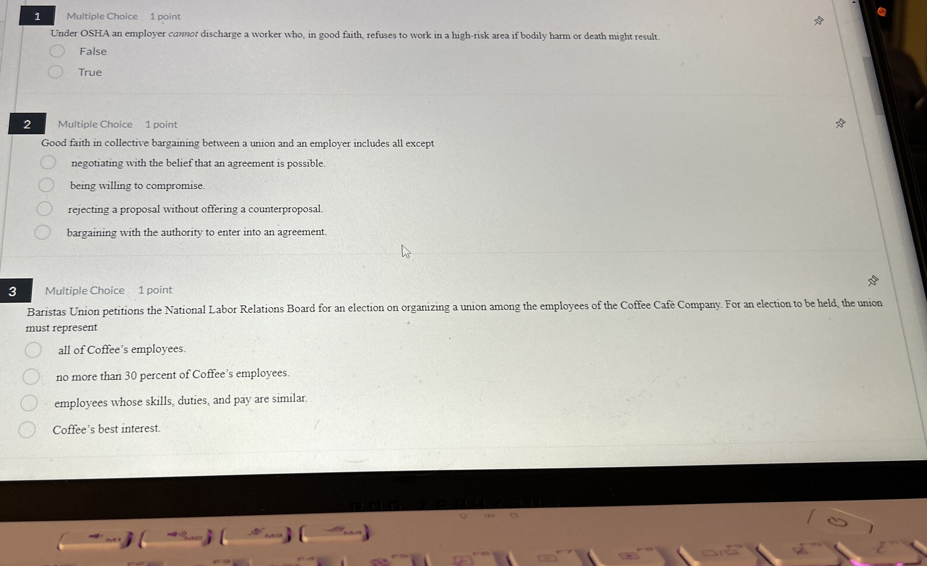 Solved FalseTrue2Multiple Choice1 ﻿pointGood faith in | Chegg.com