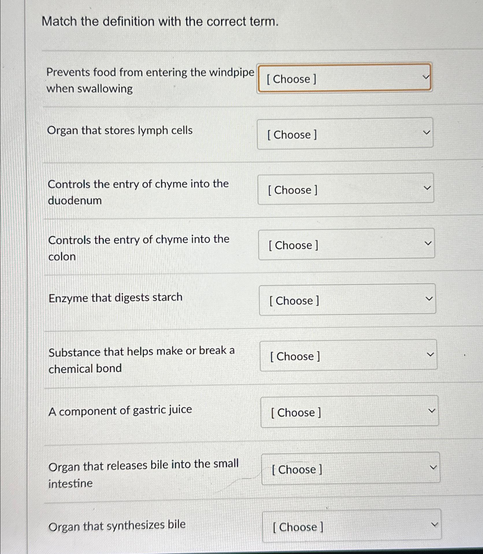 Solved Match the definition with the correct term.Prevents | Chegg.com