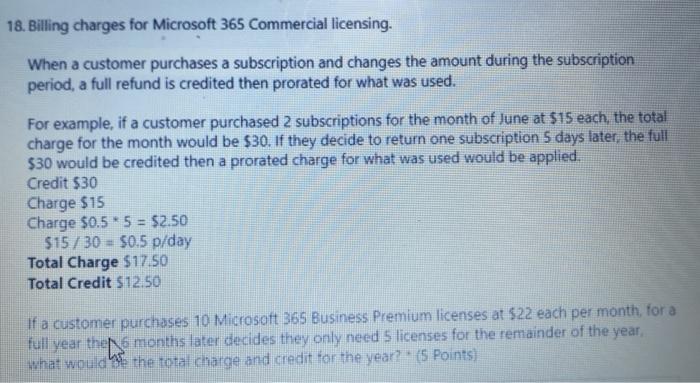 Solved 18. Billing charges for Microsoft 365 Commercial | Chegg.com