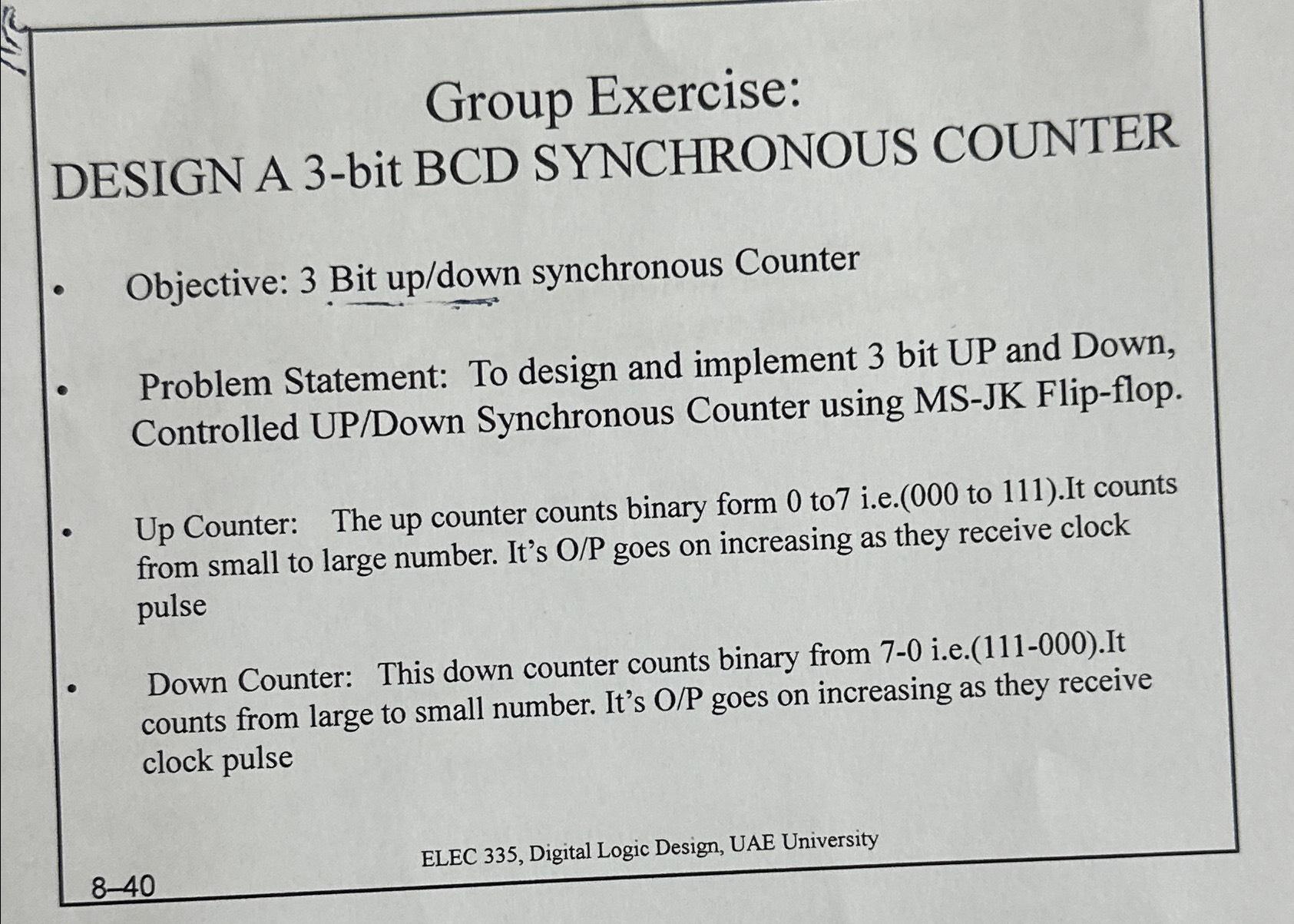 Solved Group Exercise:DESIGN A 3-bit BCD SYNCHRONOUS | Chegg.com