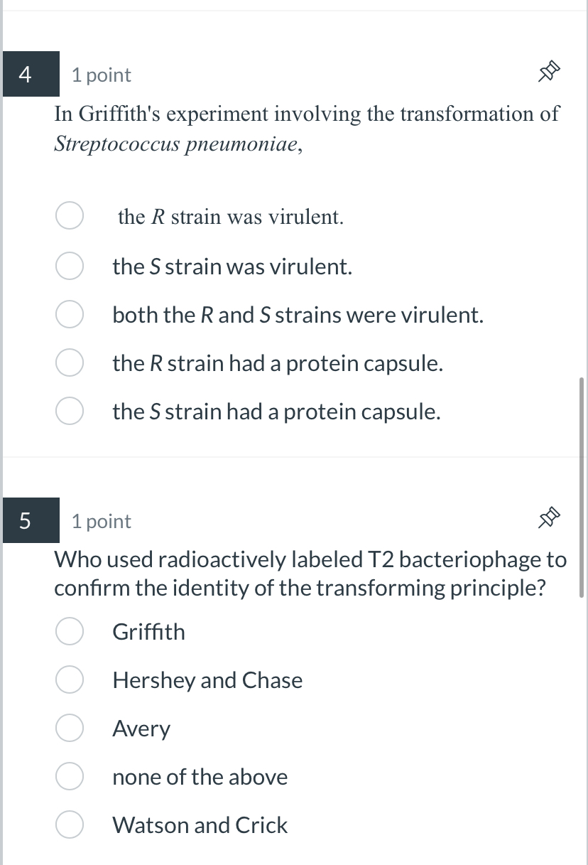 Solved 4 1 ﻿point In Griffith's experiment involving the | Chegg.com