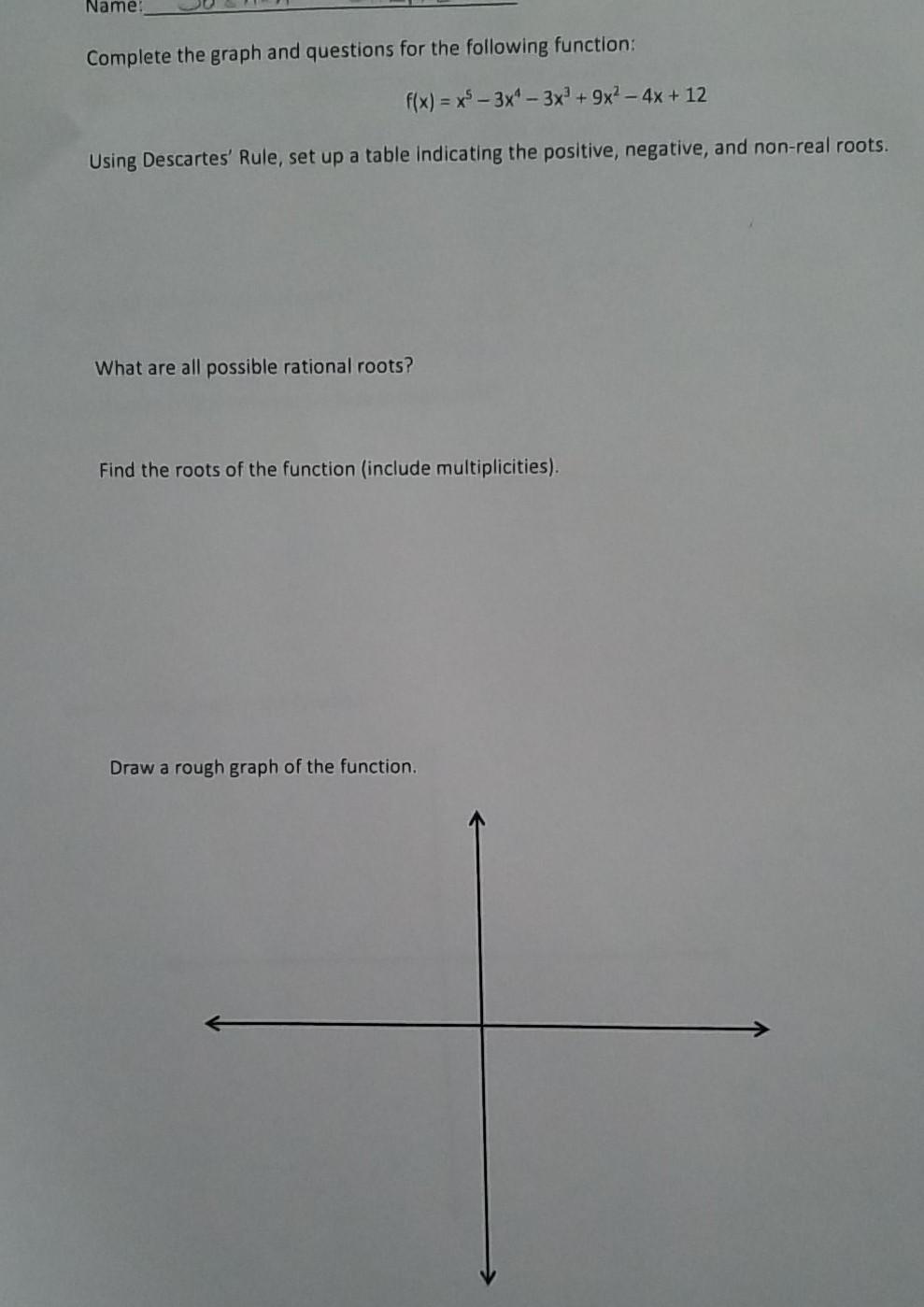 Solved Name: Complete the graph and questions for the | Chegg.com