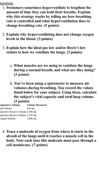 Solved uestions 1. Swimmers sometimes hyperventilate to | Chegg.com